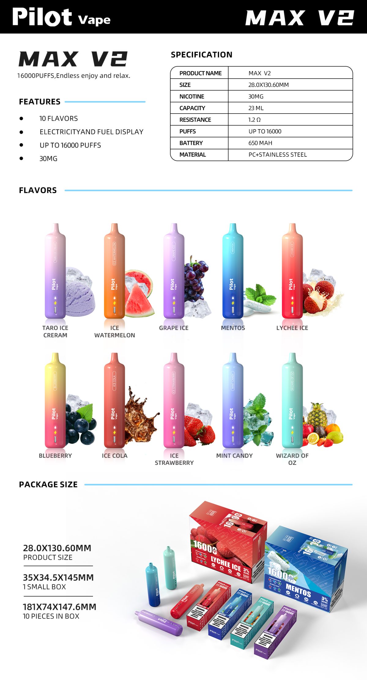 Pilotvape Max V2 16000 Puffs Disposable Vape