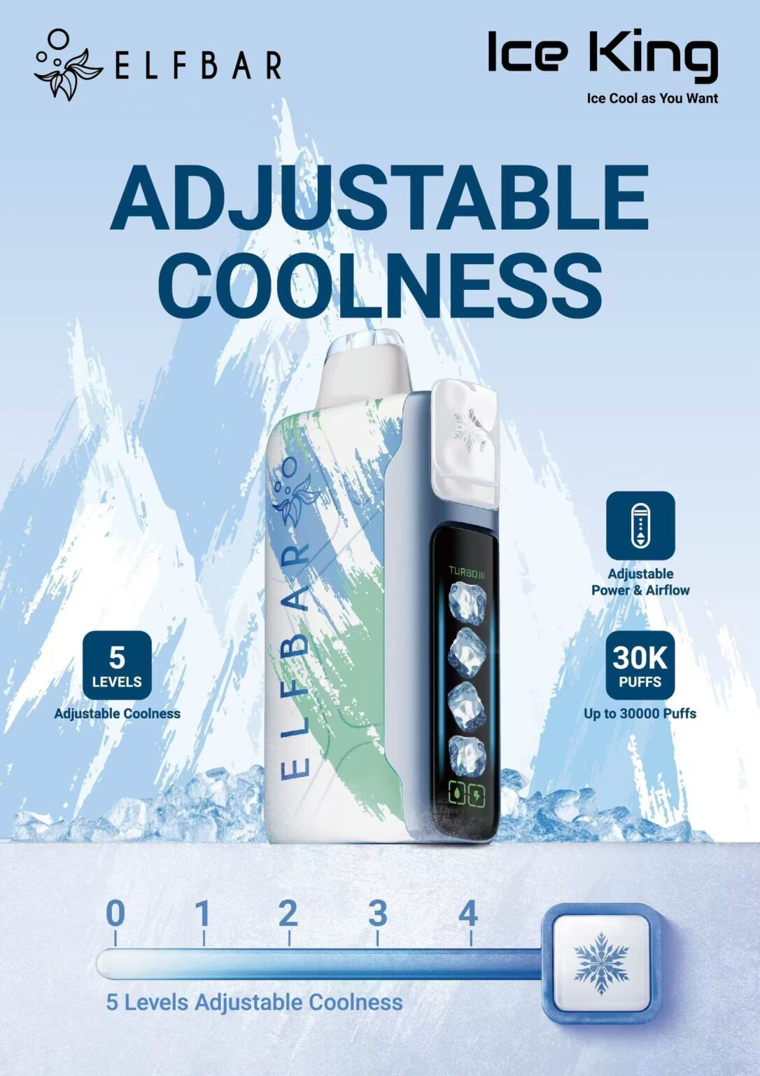 Elfbar Ice King 40000 puff vape-adjustable cool ness vape