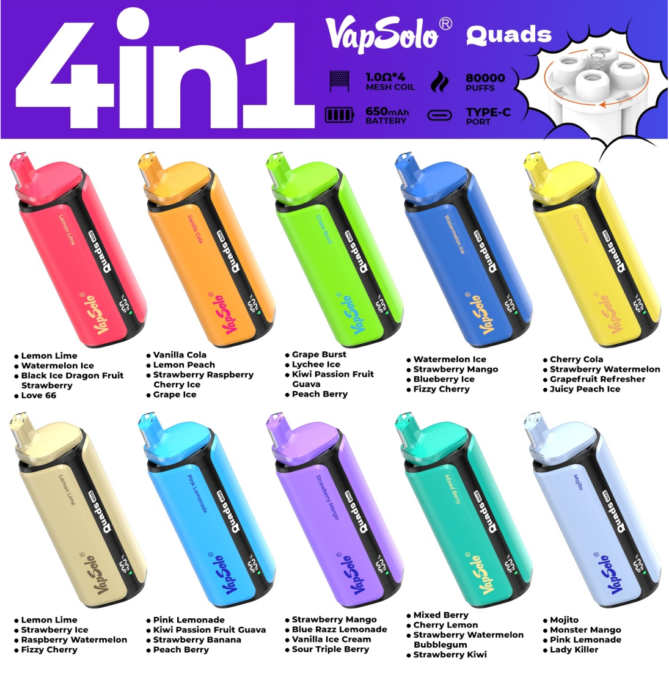 Vapsolo Quads 80k puffs 4 in 1 disposable vape